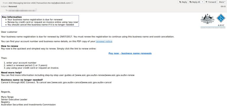ASIC malware email july - Cyber Insurance Australia